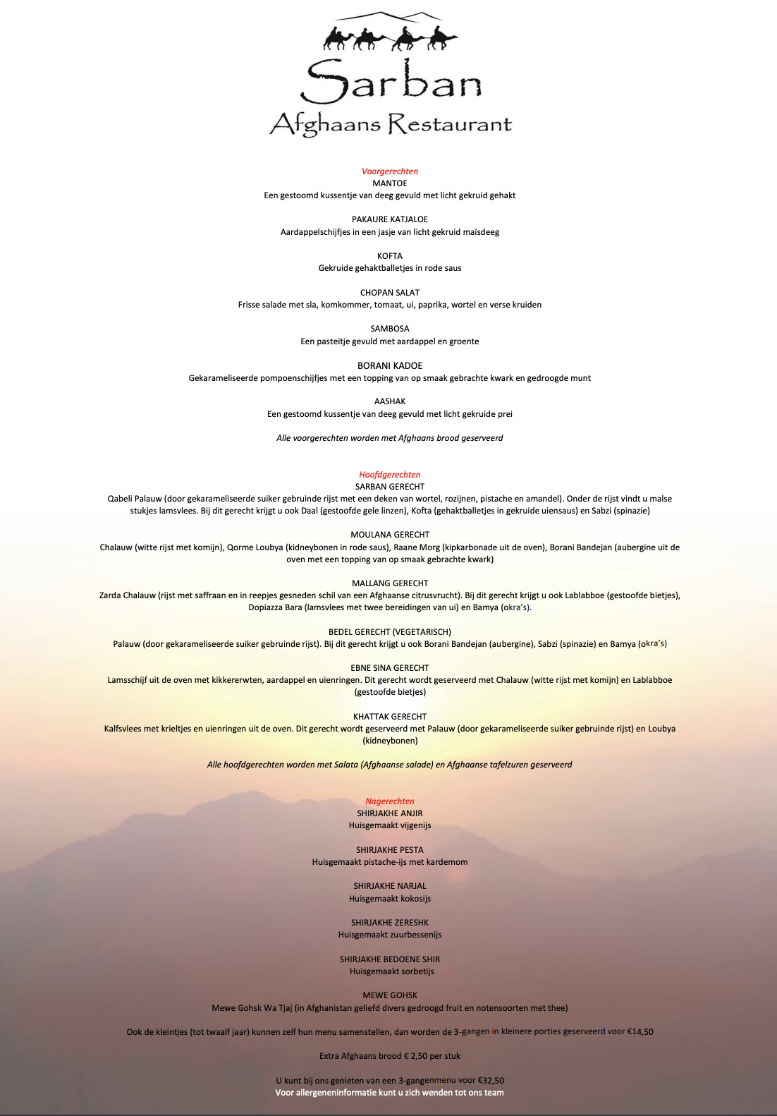 Sarban Afghaans Restaurant | Menu